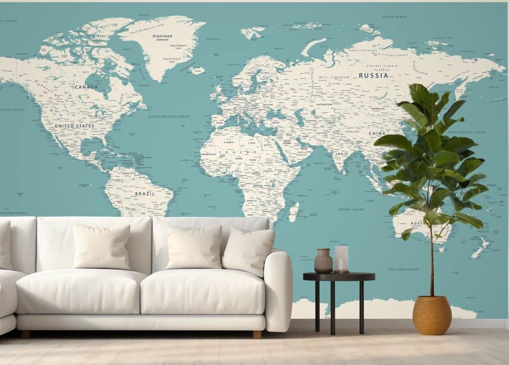 Detailed World Map with Countries and Cities for Wall - Yas unique ...