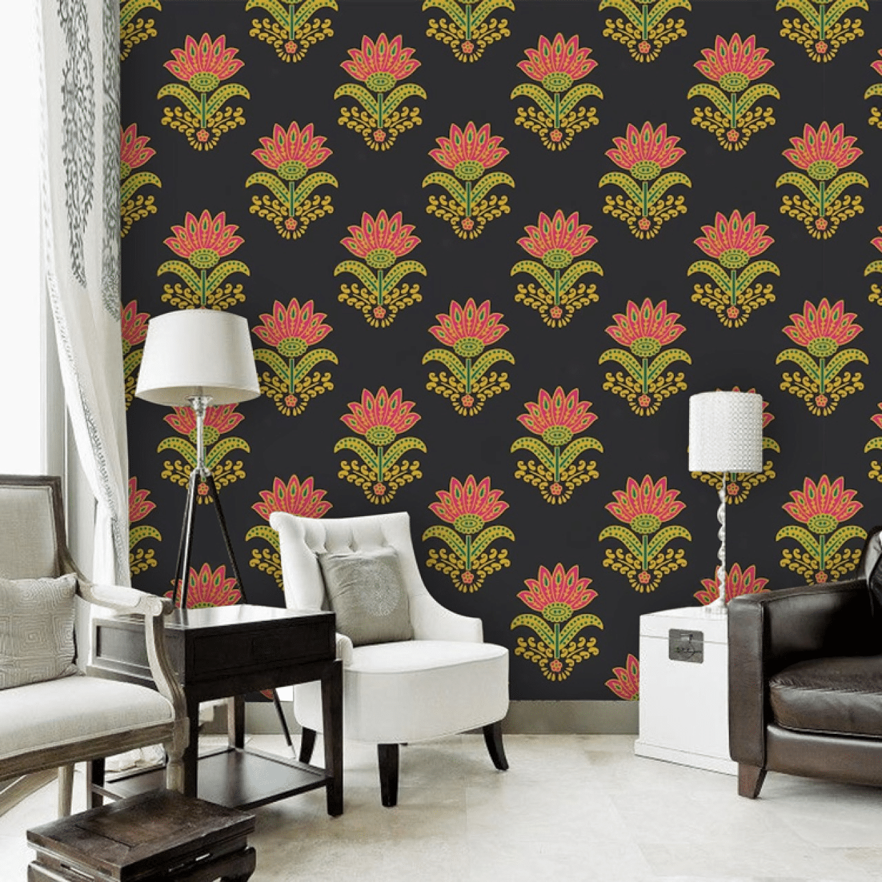 3D mughal buti pattern dress material dark wallpaper - Yas unique wallpaper